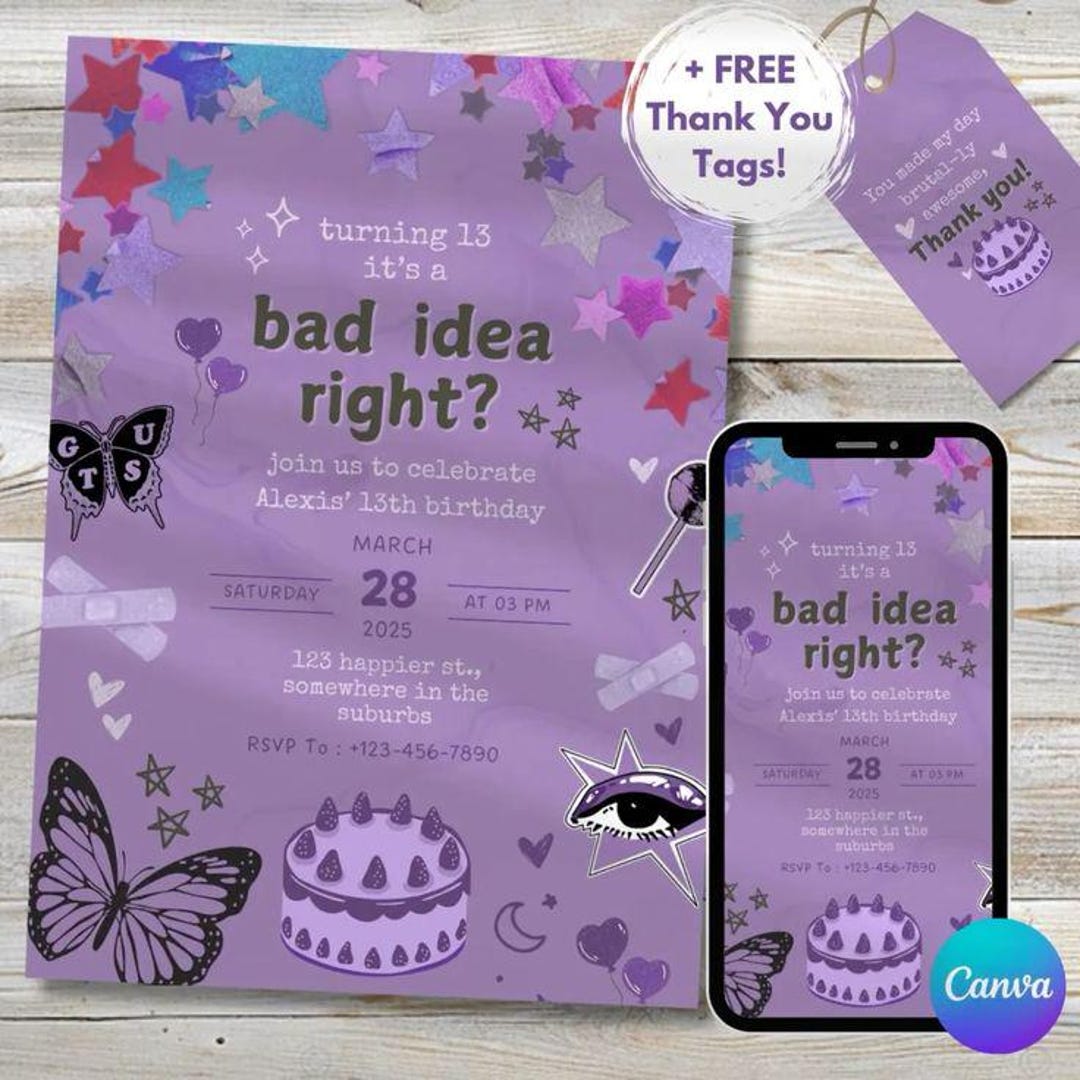 Celebrity Olivia Singer Bad Idea Right? Party Invitation Girls Boys ...