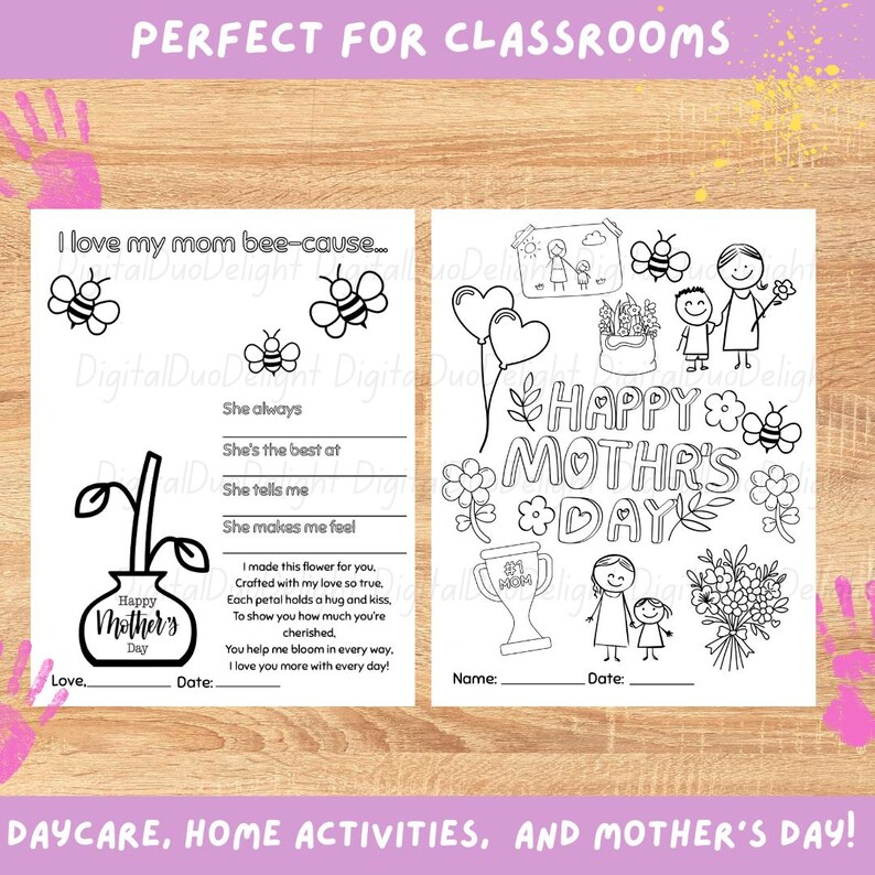 Mother’s Day Handprint Craft, Kids Flower Paint Gift, I Love My Mom Bee ...