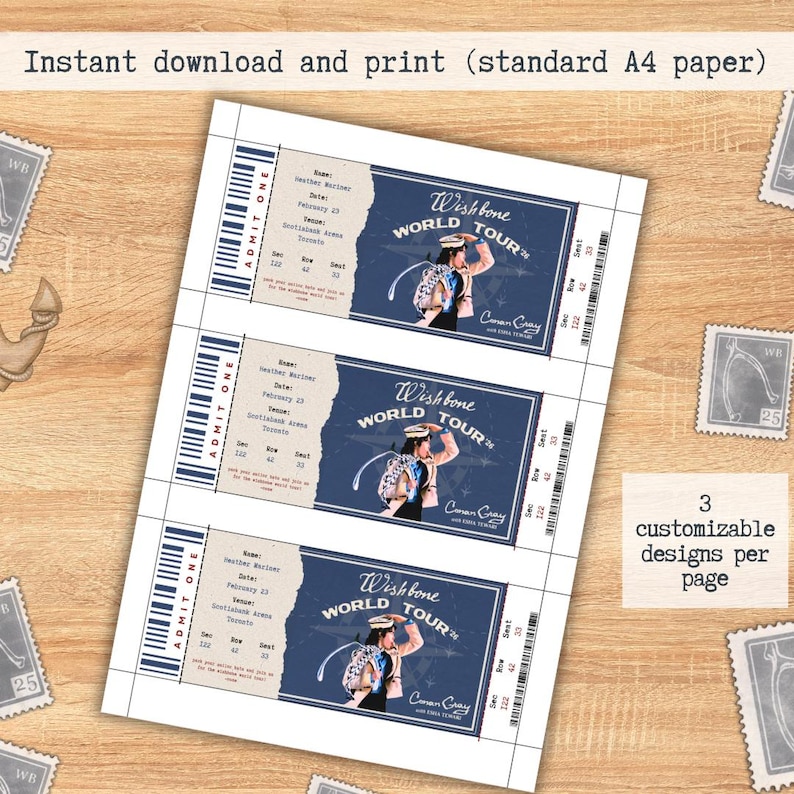 Editable Wishbone World Tour Souvenir Ticket, 3 Pcs Conan Pop Singer ...