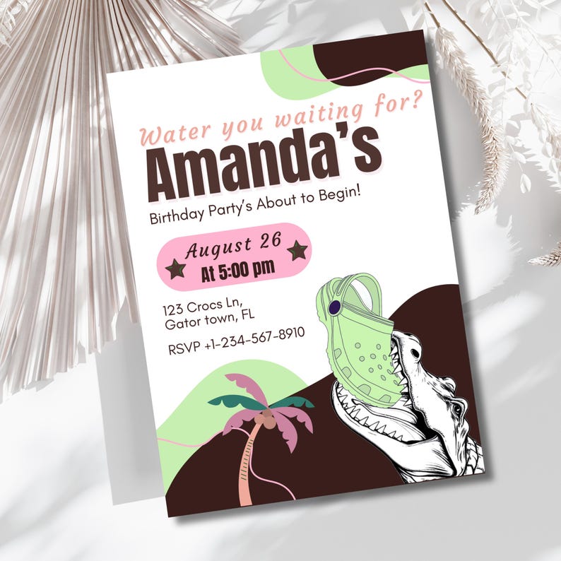 Editable Croc Birthday Party Invitation Personalized Template Crocodile ...