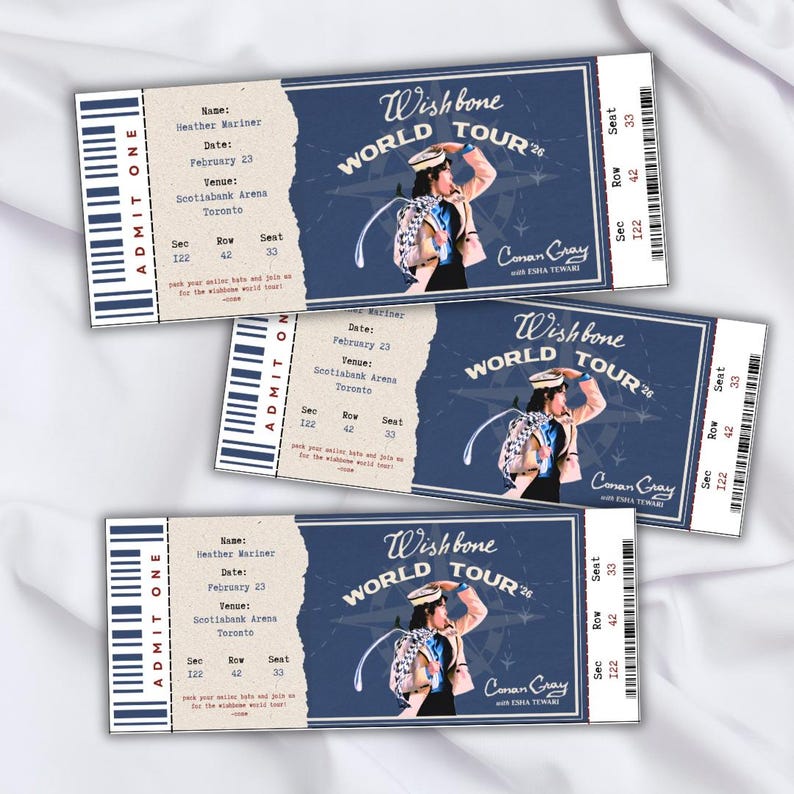 Editable Wishbone World Tour Souvenir Ticket, 3 Pcs Conan Pop Singer ...