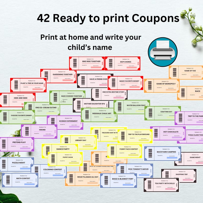 Customizable Printable Kids Coupons Digital Easy Download Birthdays ...