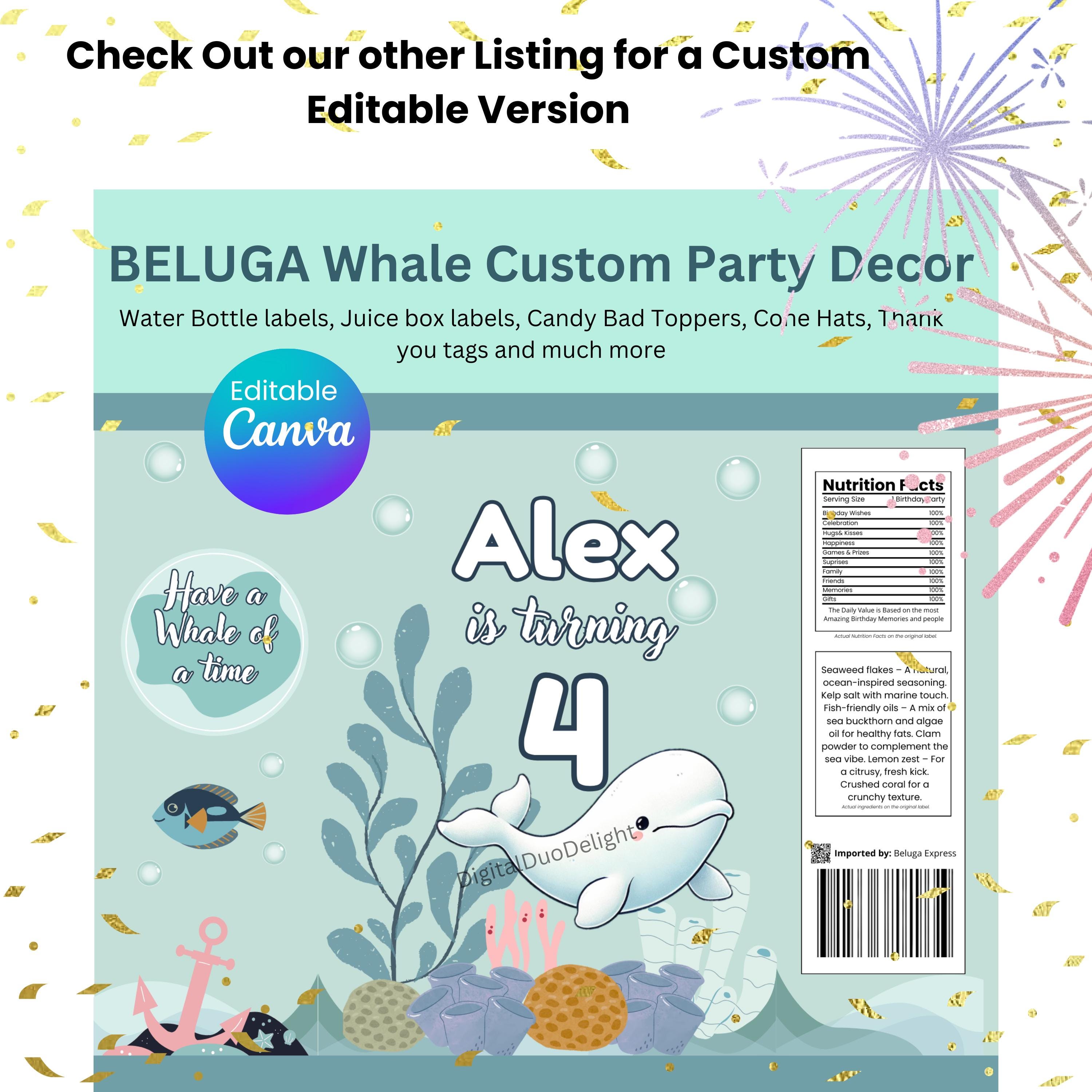 Water Bottle Labels Beluga Whale, Ocean Under the Sea Themed Birthday ...