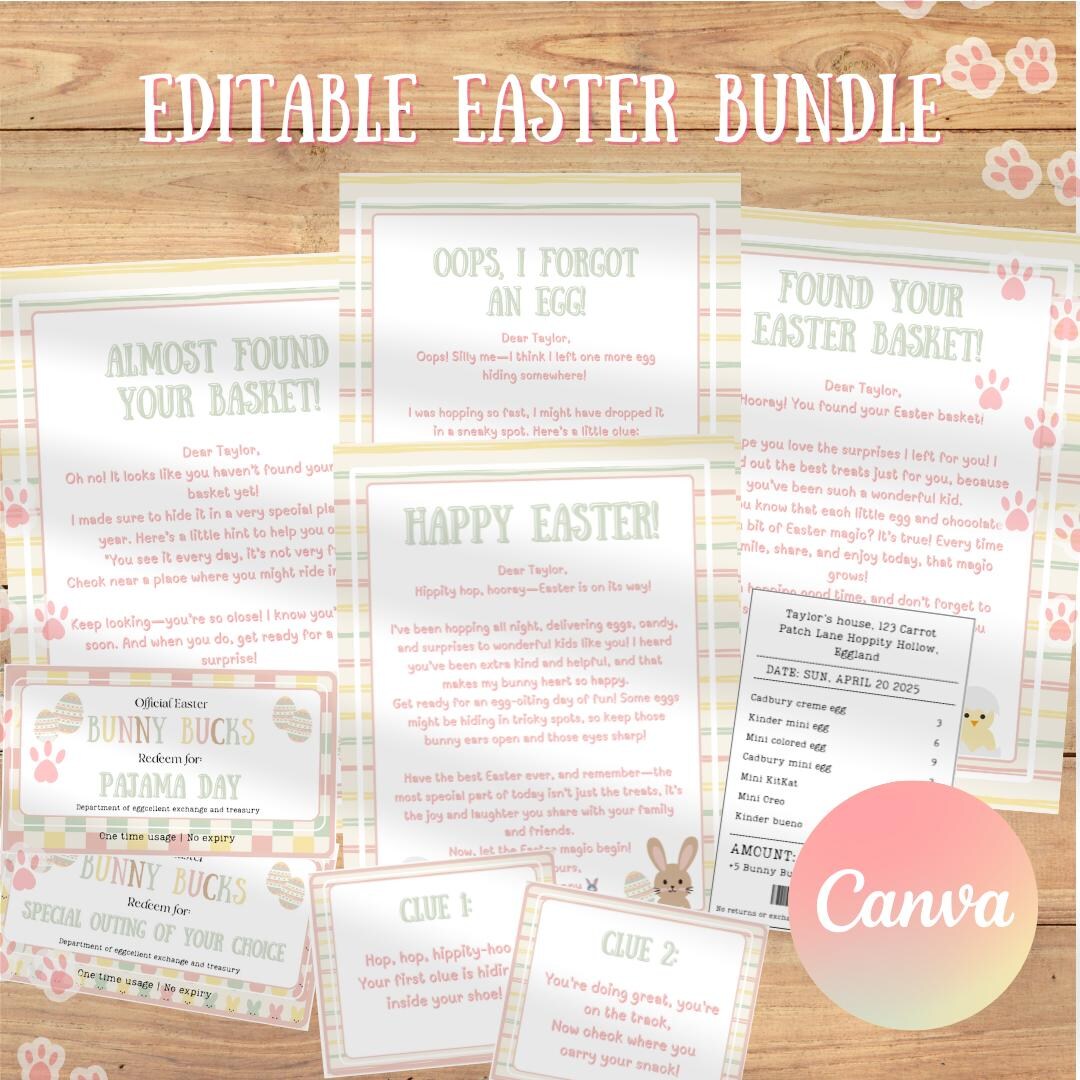 Easter Egg Hunt Bundle, 12 Printable Easter Bunny Surprises, Bunny ...