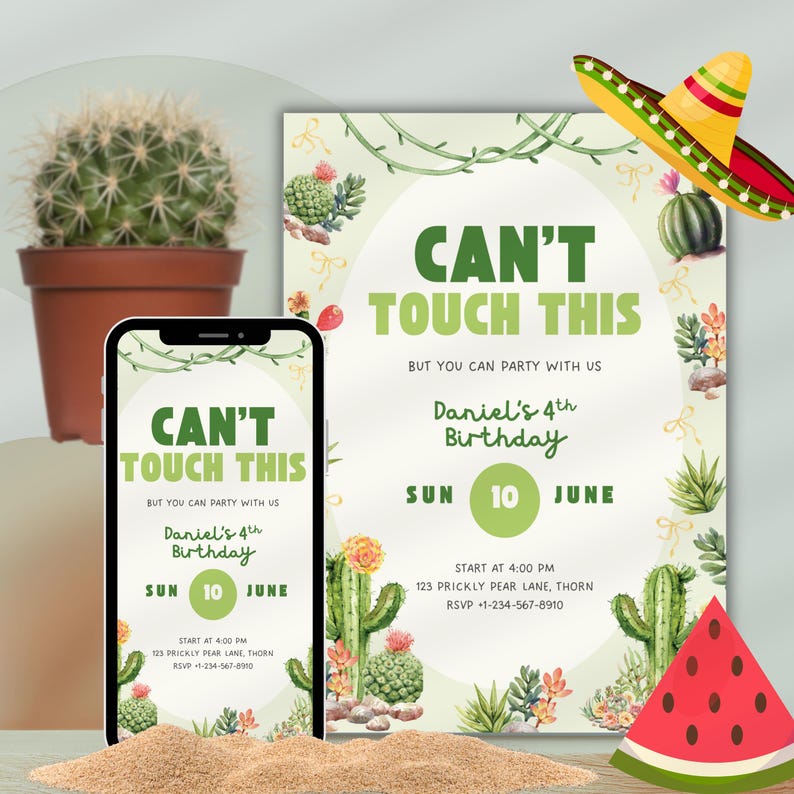 Cactus Theme Birthday Party Invitation Succulent Theme Invites Desert ...