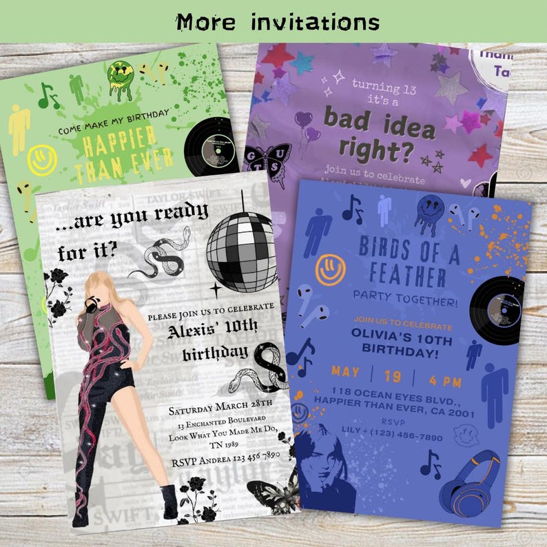 Happier Than Ever Invitation, Singer Inspired, Kids Teens Adult Party ...