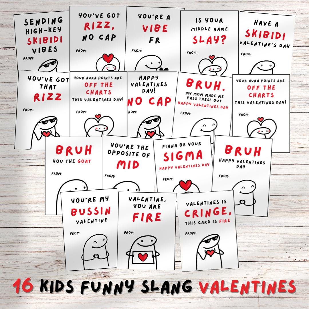 Kids Funny Slang 16 Valentine’s Cards, Tween, School Boys Girls ...