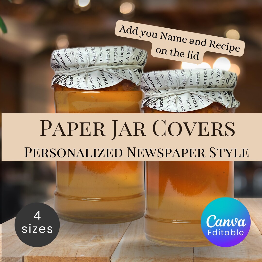 Editable Custom Paper Mason Jar Topper Cover Newspaper Wedding Favor ...