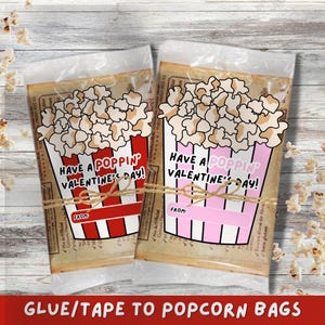 Popcorn Bag Valentine's Day Cards, Kids Classroom Party, Girls Boys ...