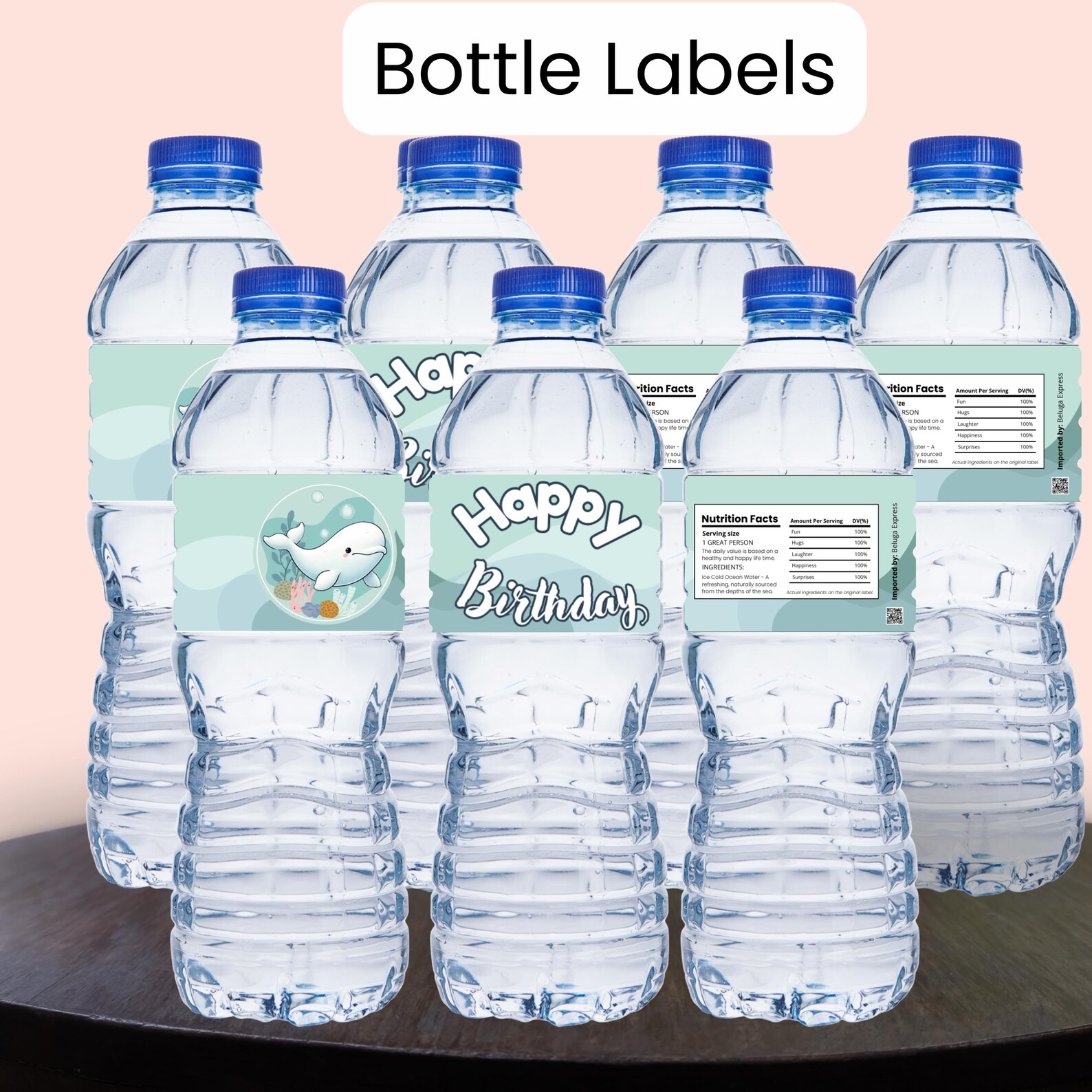 Water Bottle Labels Beluga Whale, Ocean Under the Sea Themed Birthday ...