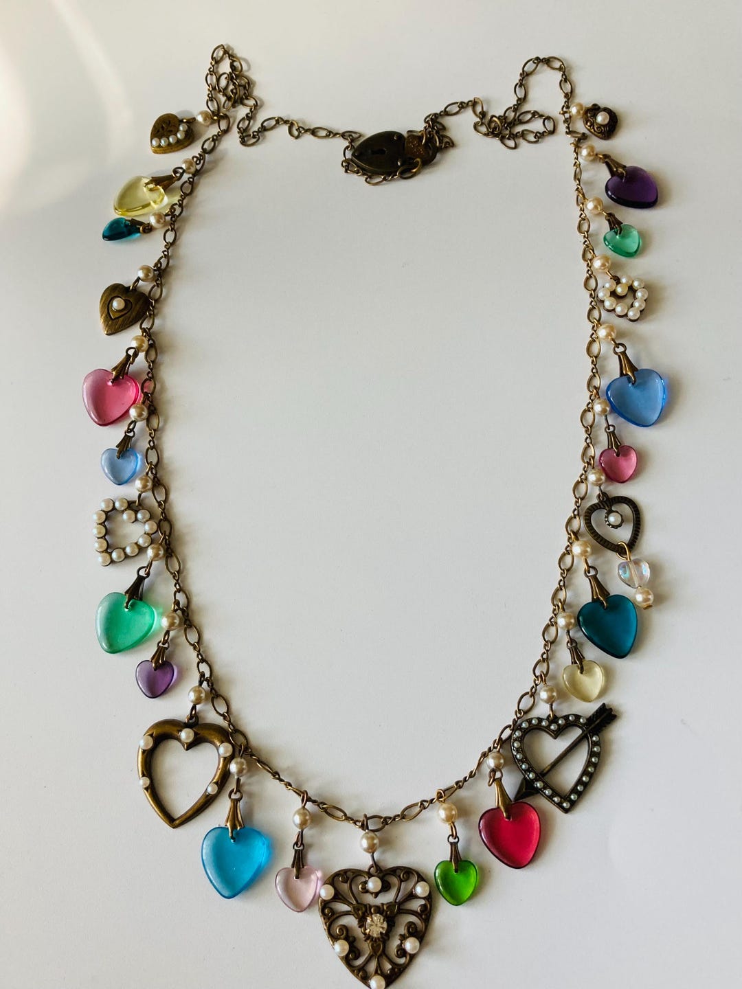 Vintage Glass Works Studio Lovely Heart Charms Necklace - Etsy