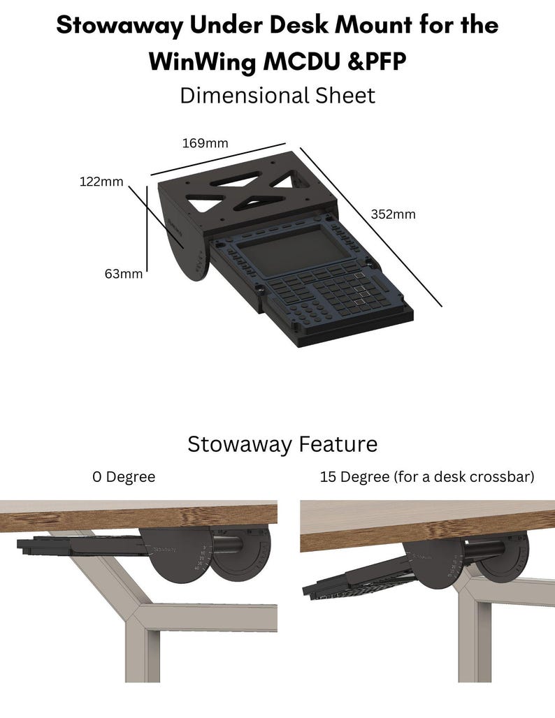 Winctrl MCDU PFP Under Desk Mount, Rotating Stowaway, Winwing ...
