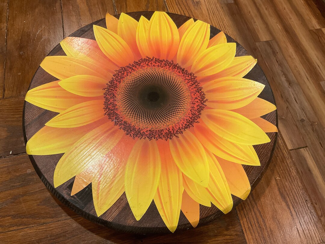 Lazy Susan With Lovely Sunflower Decal. 18 Inches in Diameter. Stained ...