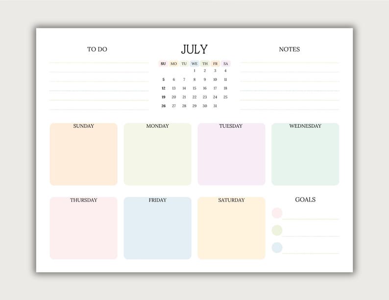 2026 Weekly Planner, Pastel Color, A4 A5 Letter Sizes (digital Download ...