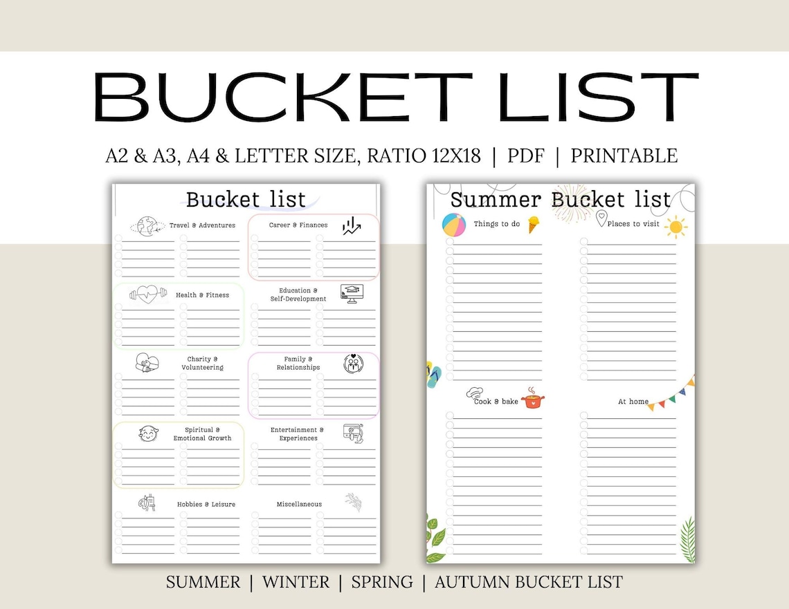 Bucket List, Life Goals Planner, to Do List Plan, Check List, 100 Wish ...