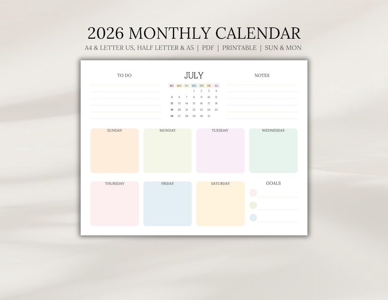 2026 Weekly Planner, Pastel Color, A4 A5 Letter Sizes (digital Download ...