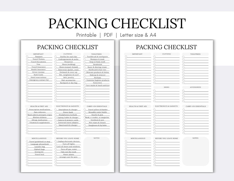 Travel Packing List, Travel Checklist, Travel Documents, Electronics ...