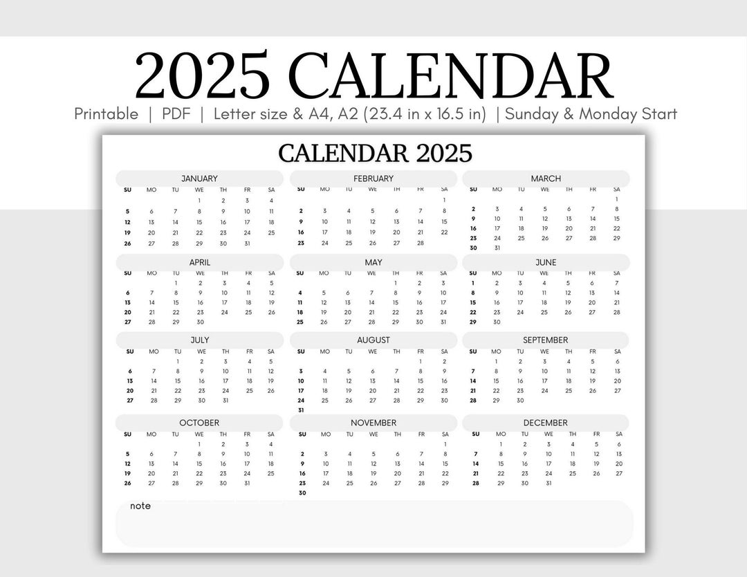 2025 Year Calendar, 2025 Calendar, Full Year Calendar, Monthly Calendar ...