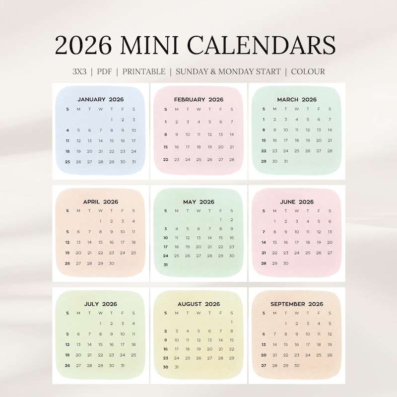 Mini Calendars Color - Etsy UK