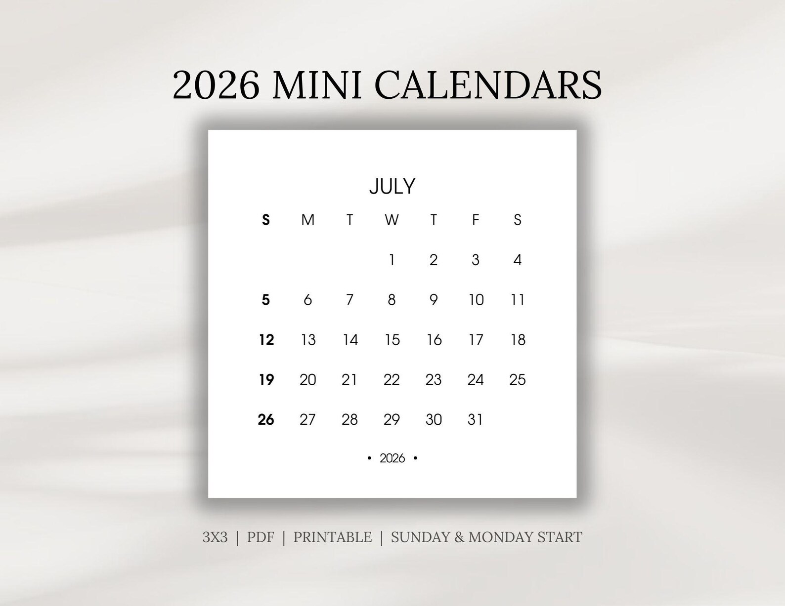 2026 Mini Calendar Printable: 3x3" Planner Inserts, Sunday & Monday ...