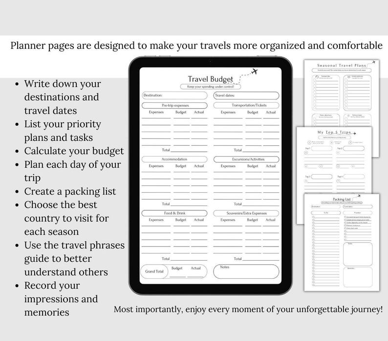 Travel Bucket List, Travel Planner Printable, Packing Chechlist, Trip ...