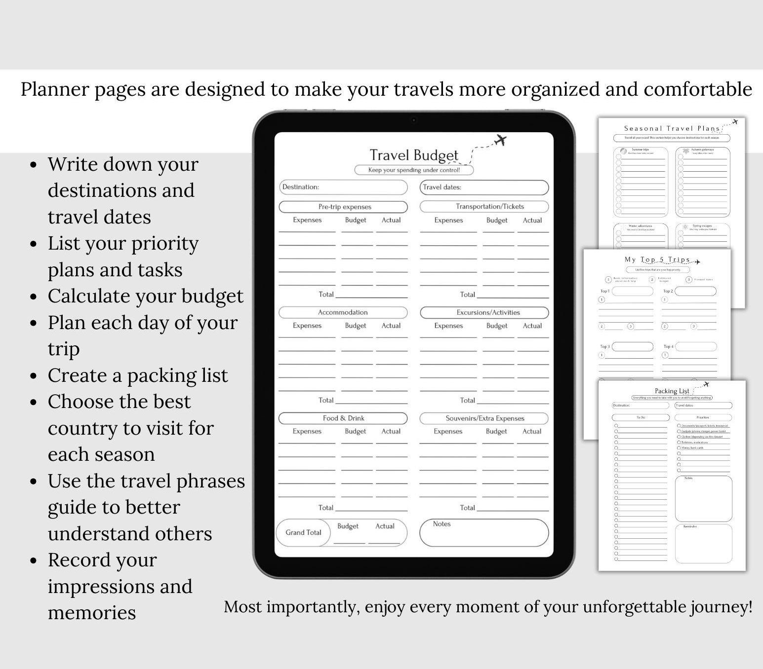 Travel Bucket List, Travel Planner Printable, Packing Chechlist, Trip ...