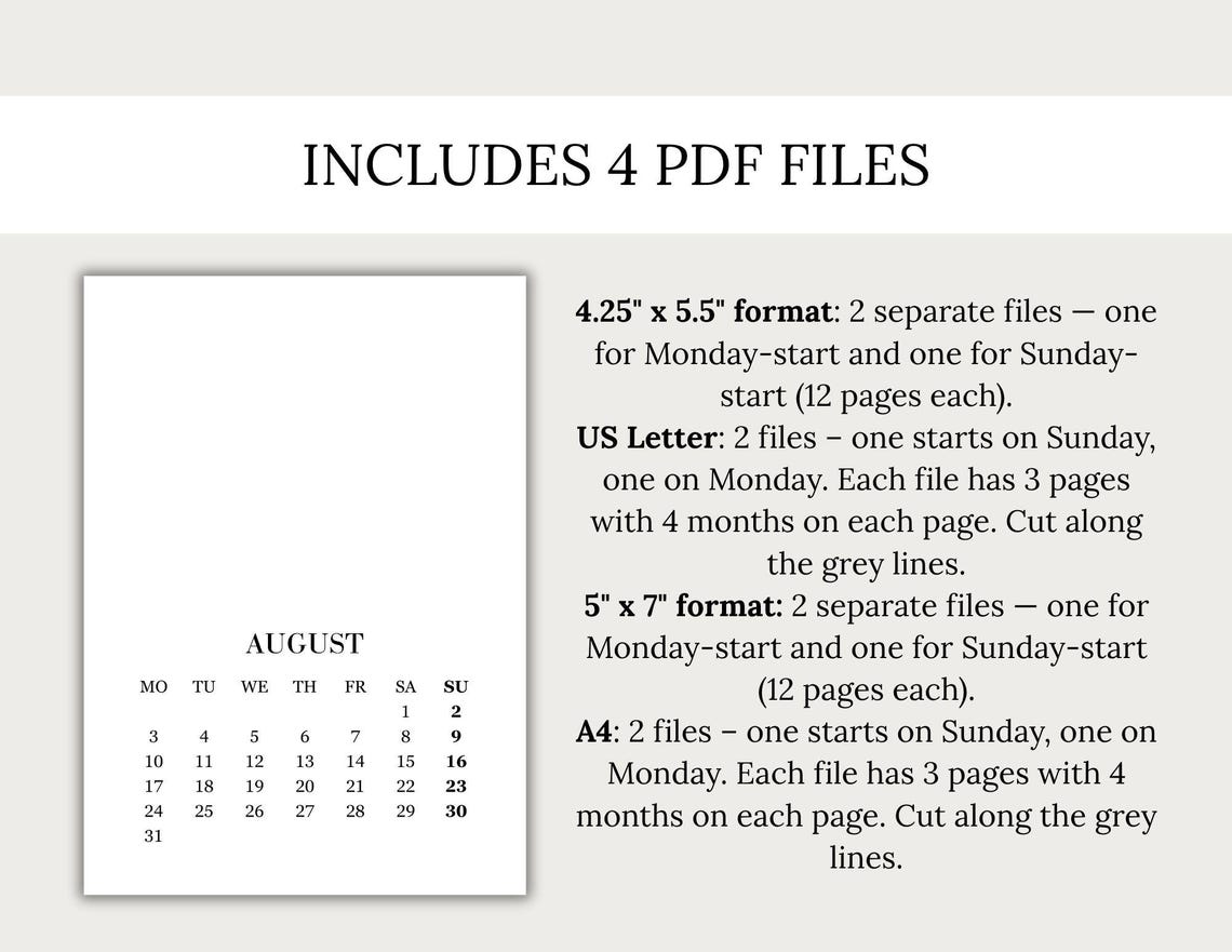 2026 Mini Calendar, Printable Monthly Planner (PDF) - Etsy