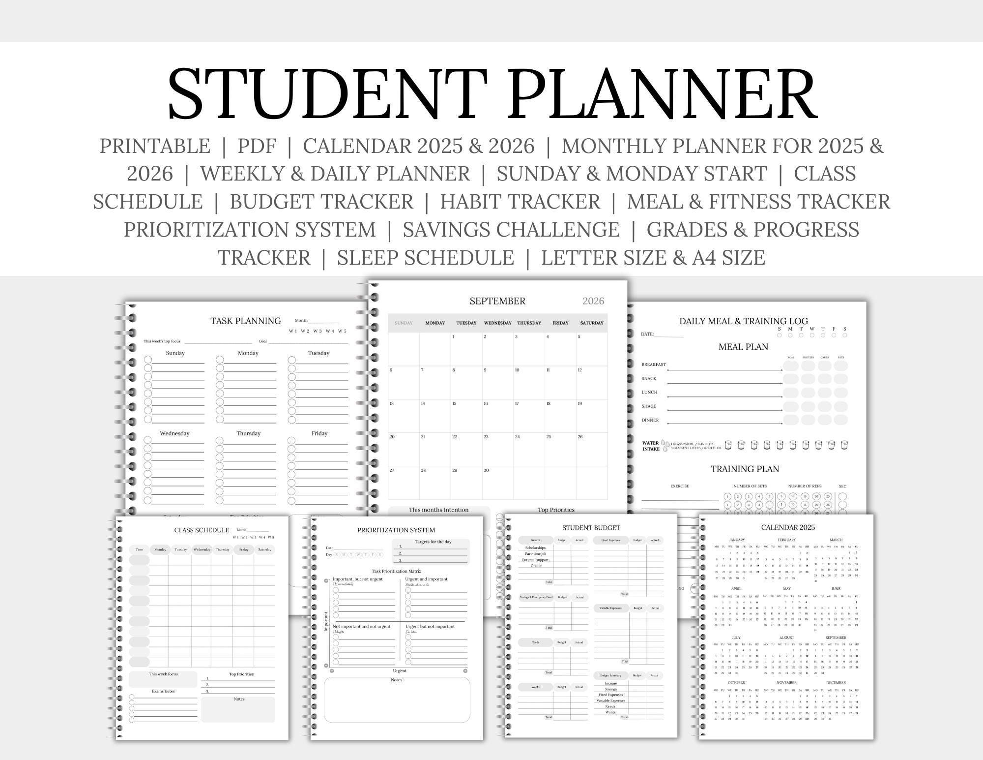 Student Planner, Printable Bundle, Tracker for Students, College ...