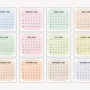 2026 Mini Monthly Calendar Printable: Colour Monthly Calendars, 3x3 ...