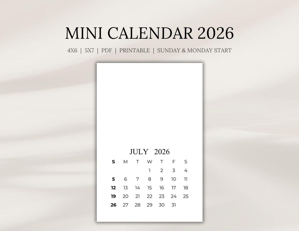2026 Mini Calendar, 2026 Calendar Card, 2026 Mini Planner, 4x6, 5x7 ...
