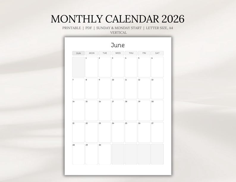 2026 Monthly Vertical Calendar, A4, Letter Size (printable PDF) - Etsy UK