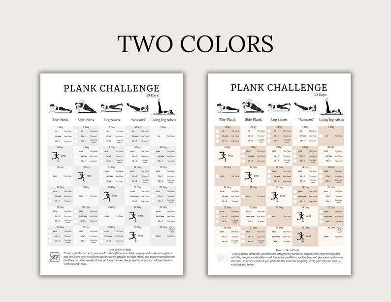 30-day Plank Challenge: Core Fitness Guide, A4 & Letter Sizes (digital ...