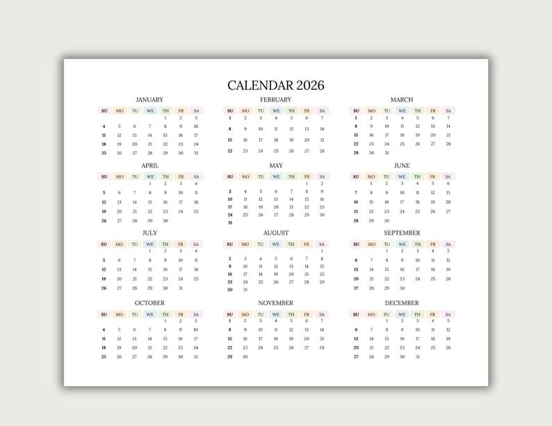 2026 Weekly Planner, Pastel Color, A4 A5 Letter Sizes (digital Download ...