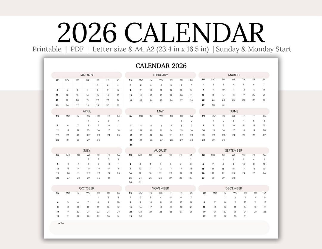 2026 Calendar, 2026 Yearly Calendar, 2026 Wall Calendar, 2026 Year at a ...
