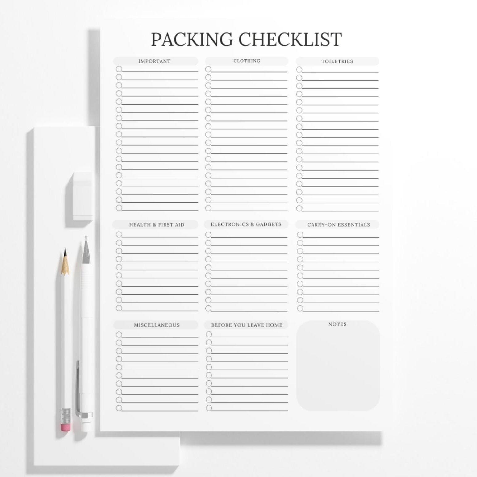 Travel Packing List, Travel Checklist, Travel Documents, Electronics ...
