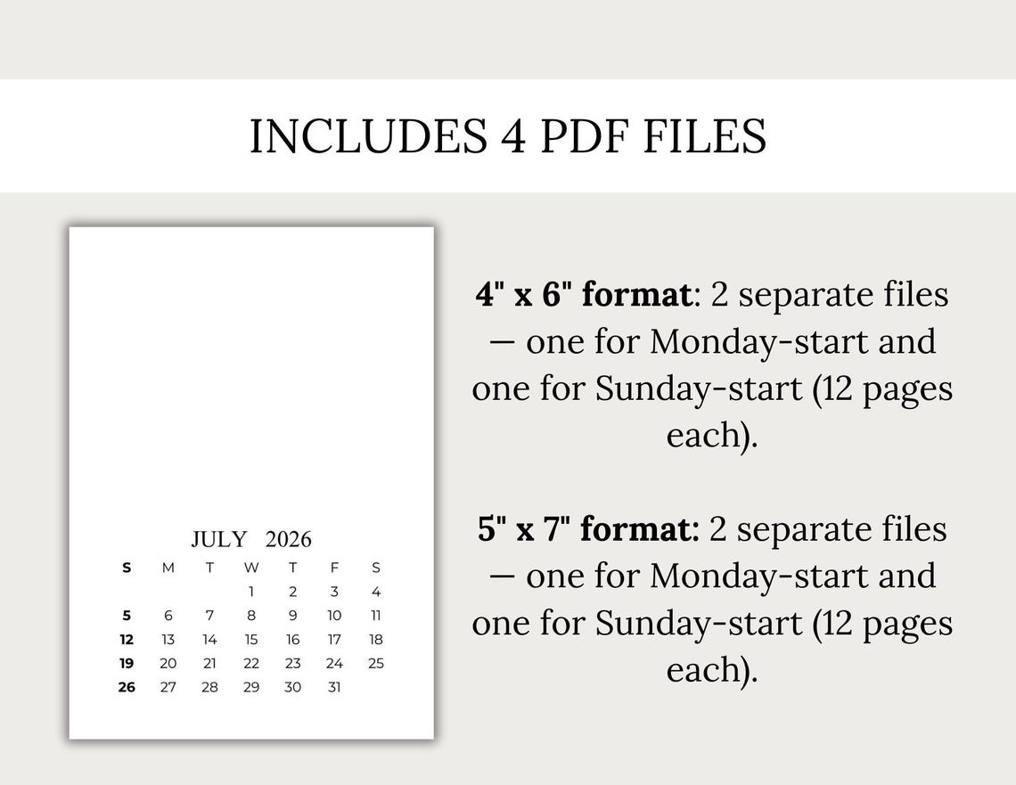 2026 Mini Calendar, 2026 Calendar Card, 2026 Mini Planner, 4x6, 5x7 ...