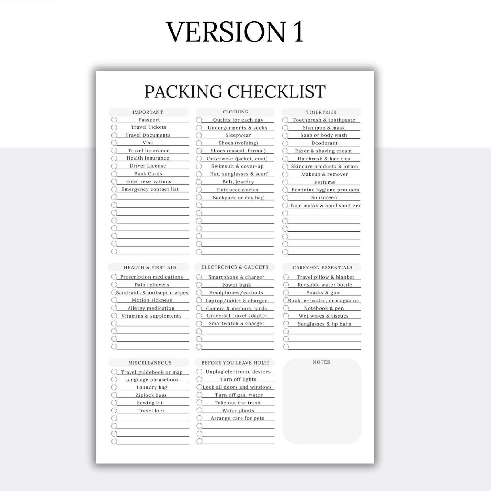 Travel Packing List, Travel Checklist, Travel Documents, Electronics ...