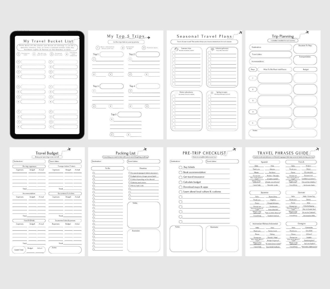 Travel Bucket List, Travel Planner Printable, Packing Chechlist, Trip ...