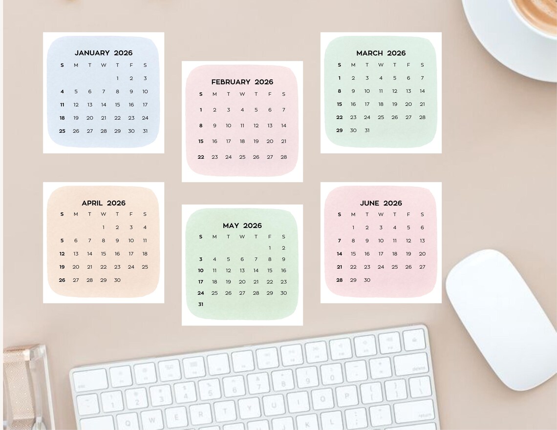 2026 Mini Monthly Calendar Printable: Colour Monthly Calendars, 3x3 ...