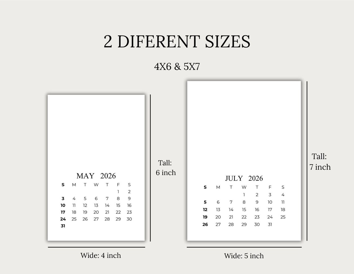 2026 Mini Calendar, 2026 Calendar Card, 2026 Mini Planner, 4x6, 5x7 ...
