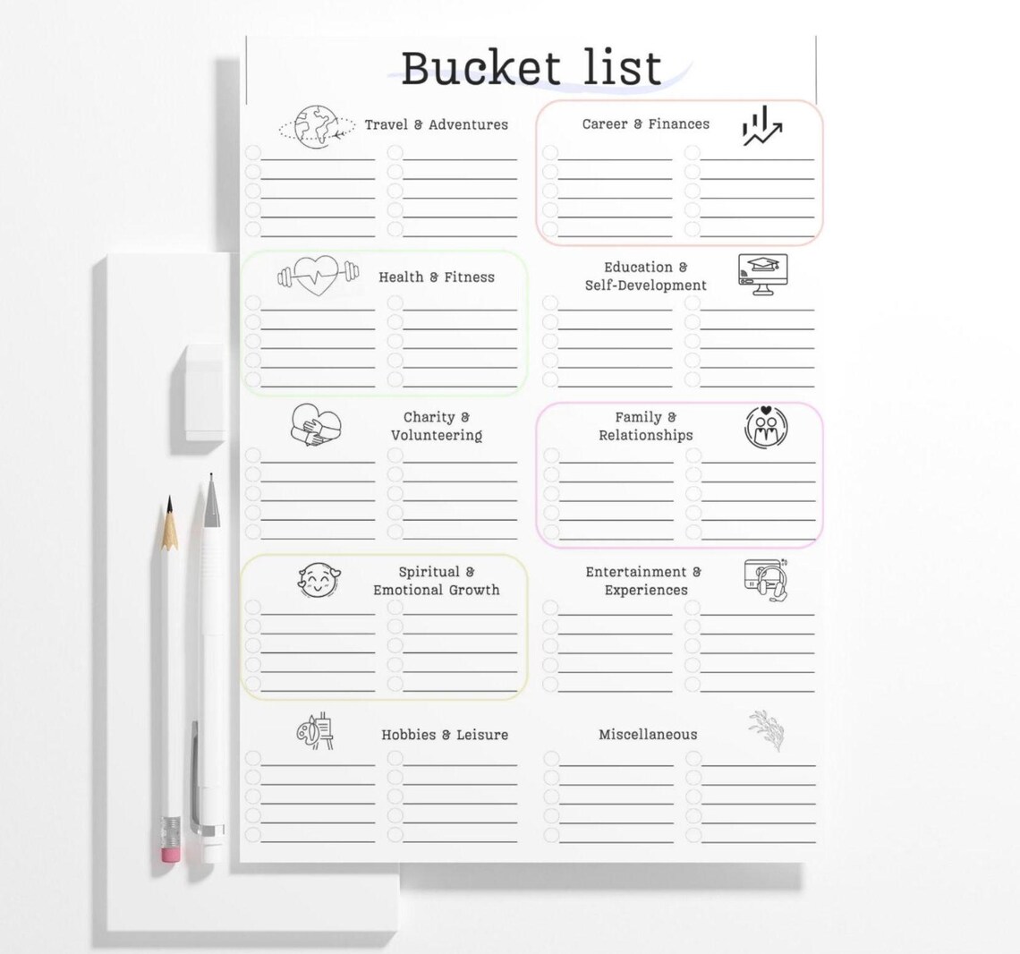Bucket List, Life Goals Planner, to Do List Plan, Check List, 100 Wish ...