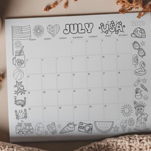 2026 Coloring Calendar: Printable 12-month Planner, Sunday and Monday ...