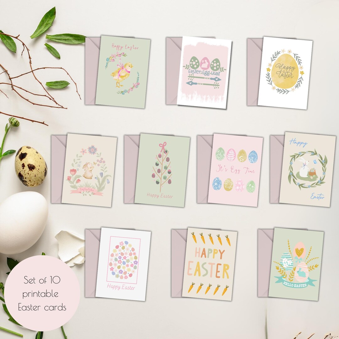 Pastel Floral Easter Cards Set: Printable Bunny Designs (instant ...