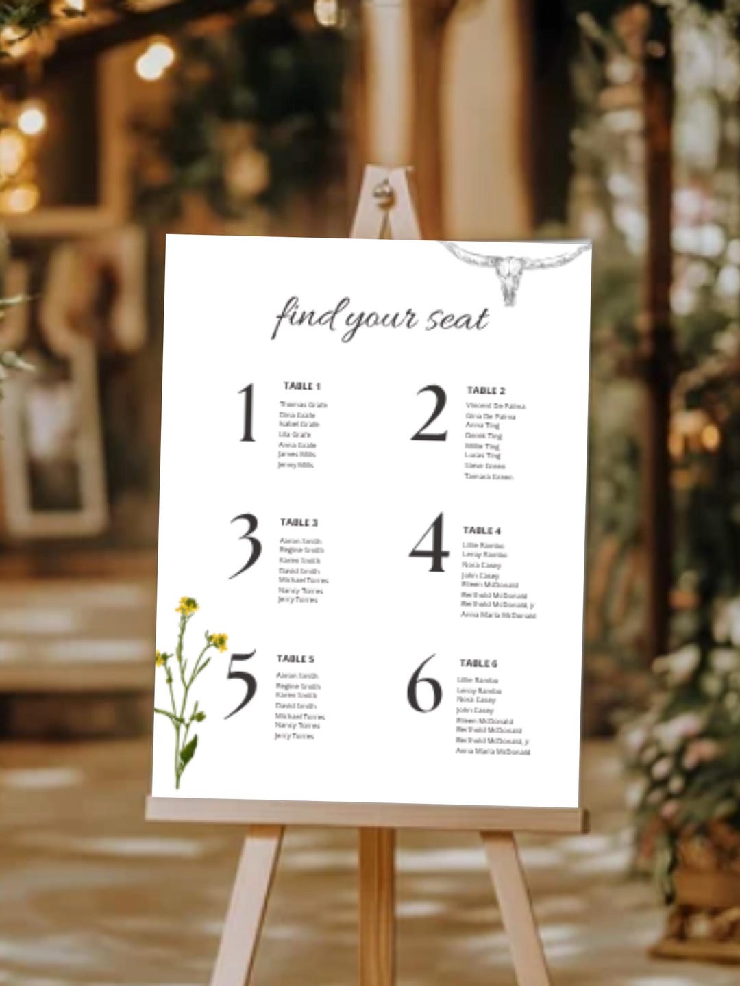 Western Wedding Guest Seating Chart Template, Desert Theme, Boho ...