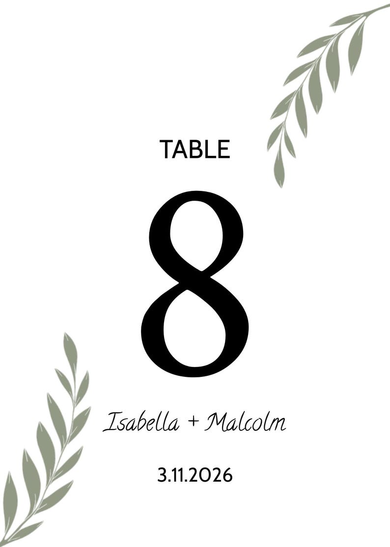 Vines Table Top Sign, Editable Digital Download, Wedding Large Number ...