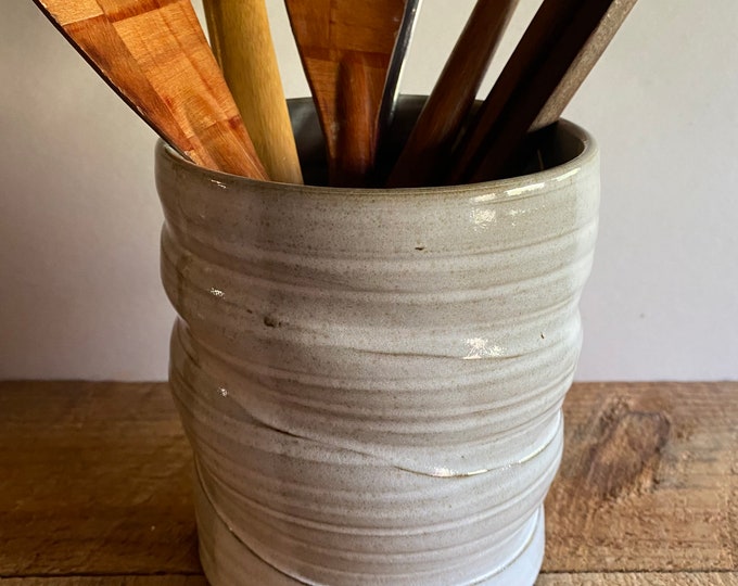 Stoneware Utensil Holder or Vase in White - Etsy