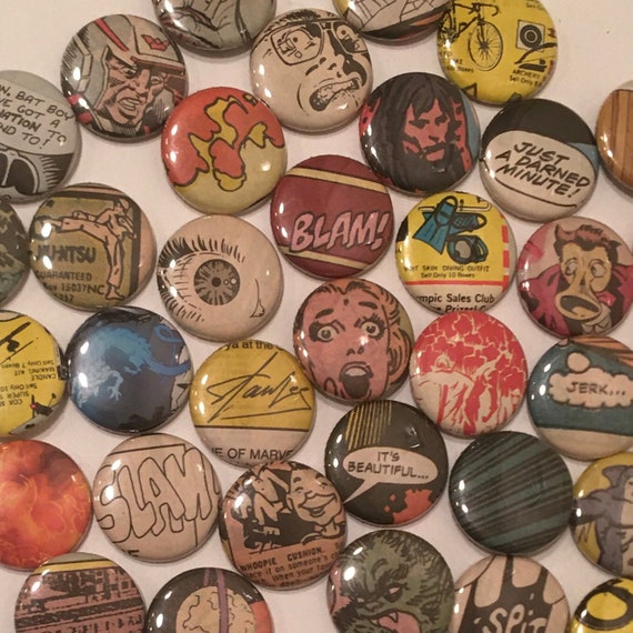 One of a Kind Comic Book Button Sets multiple Sets | Etsy