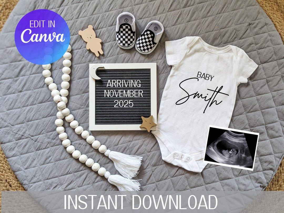 Editable Gender Neutral Pregnancy Announcement Template (digital ...