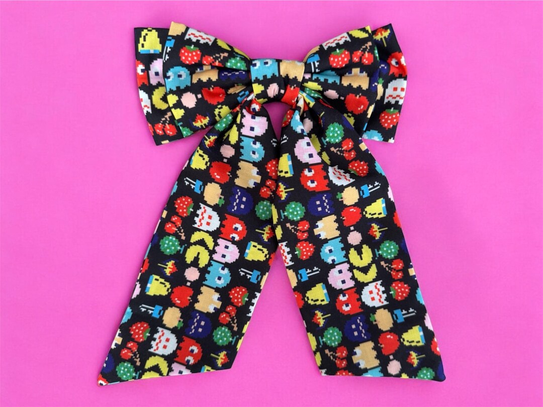 Pac man Hair Bow, Double Layered Bow and Long Tail, Character Bows ...