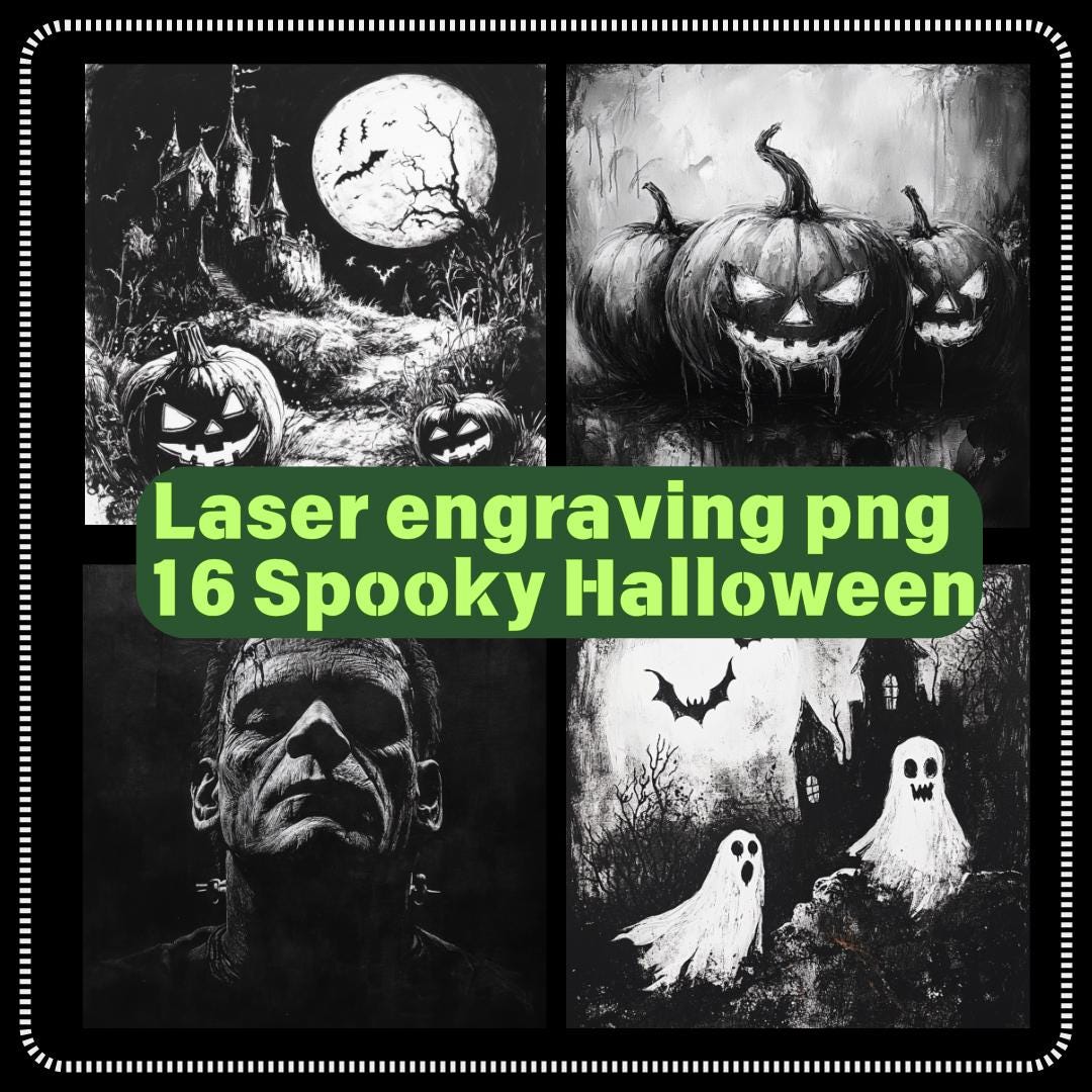16 Spooky Halloween PNG Laser Engraving Files for Slate Coasters 4x4 ...